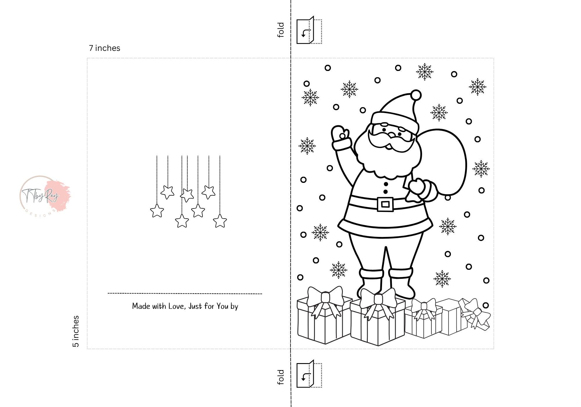 Printable Coloring Holiday Christmas Cards for Kids | PDF Coloring Card ...
