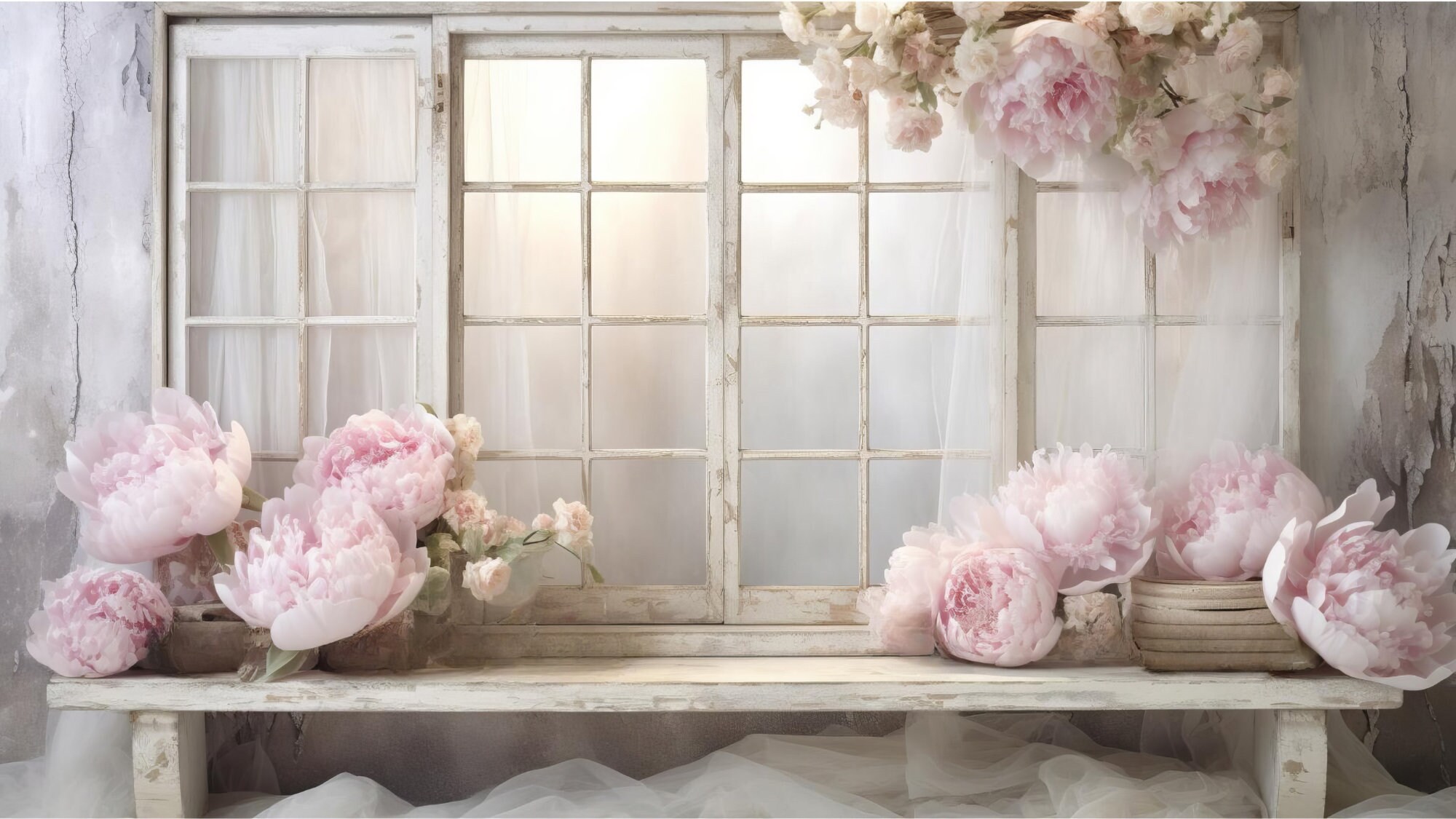10 Digital Backdrops, Peonies on Windows and Doors, Studio Photography ...