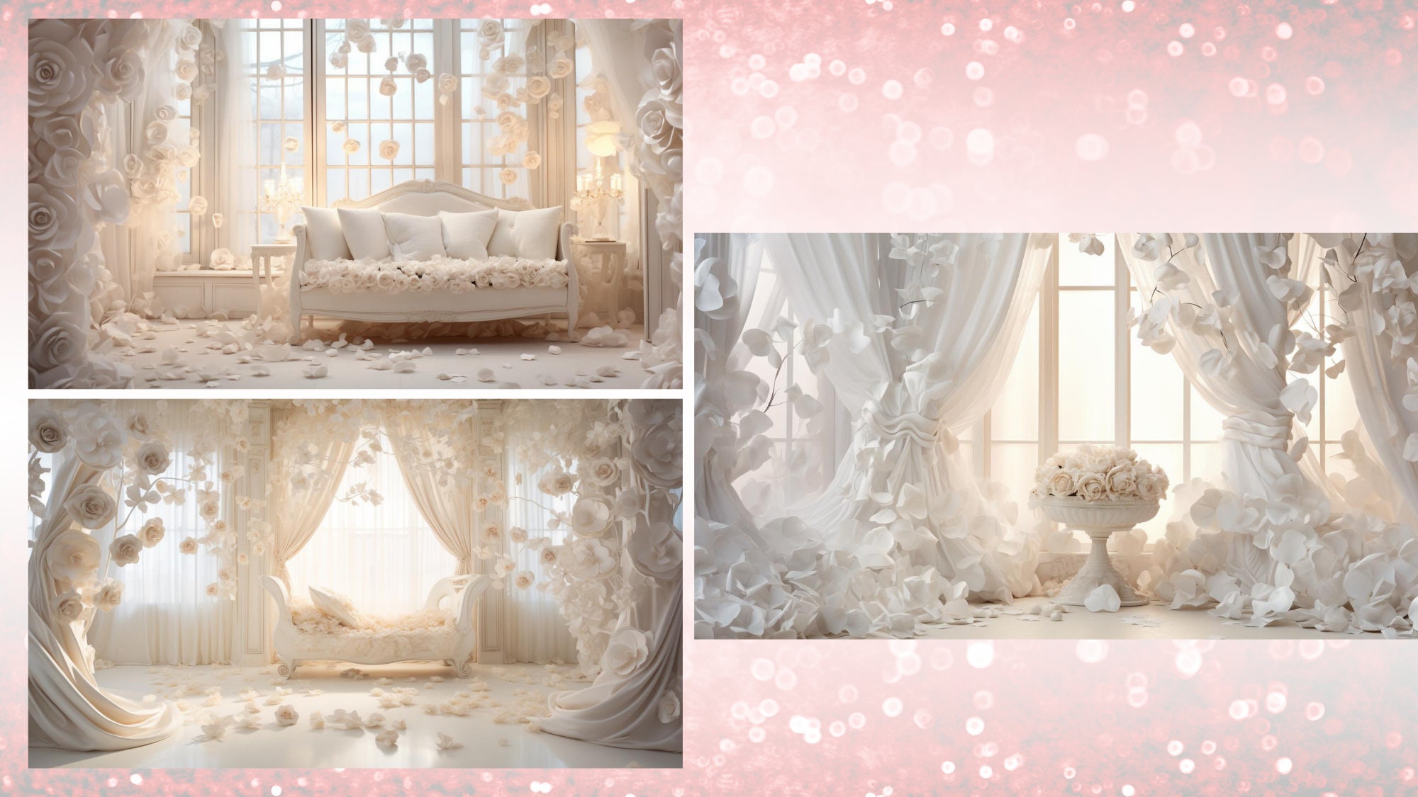 14 Digital Backdrops, Pink Roses in Various Settings, Weddings ...