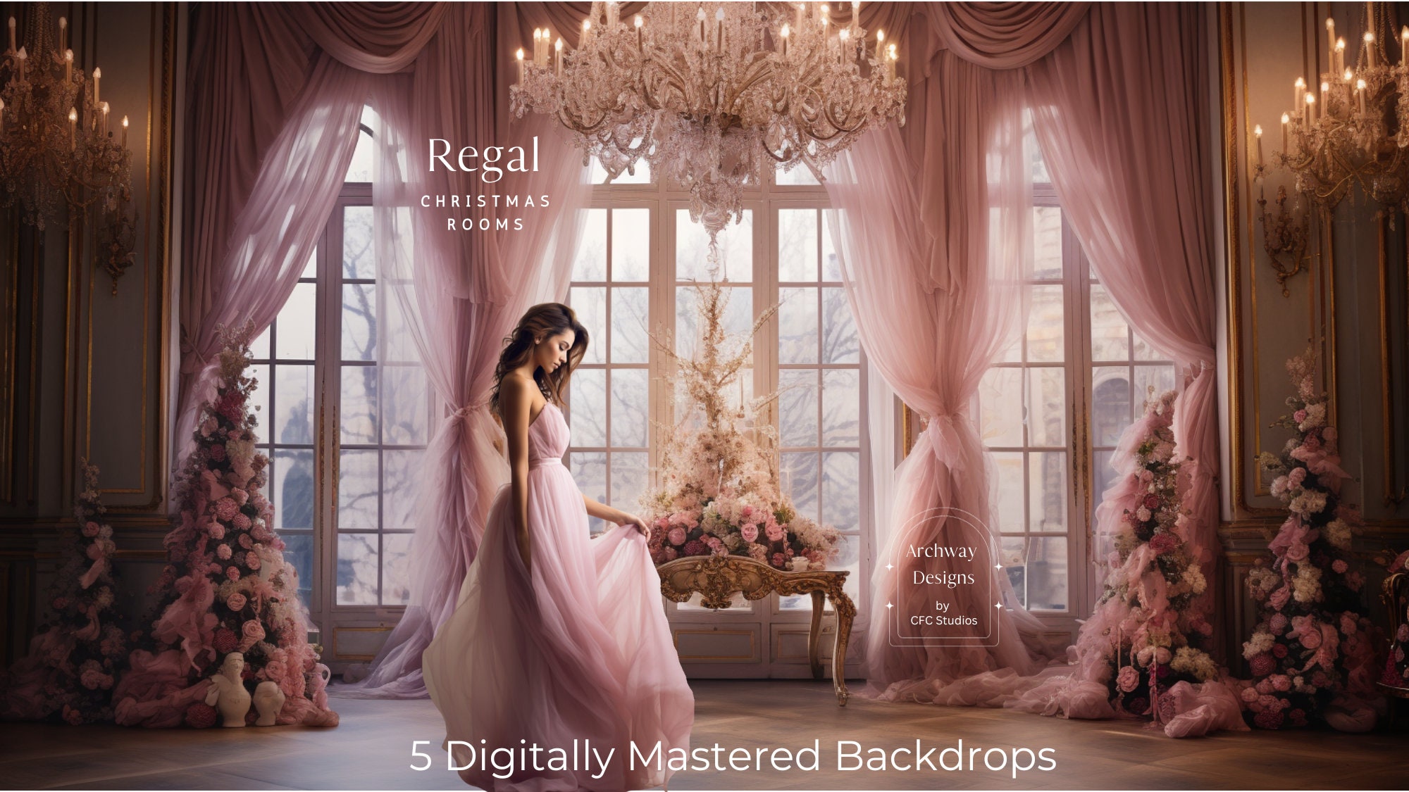 5 Digital Backdrops, Regal Christmas Rooms, Family, Weddings, Maternity ...
