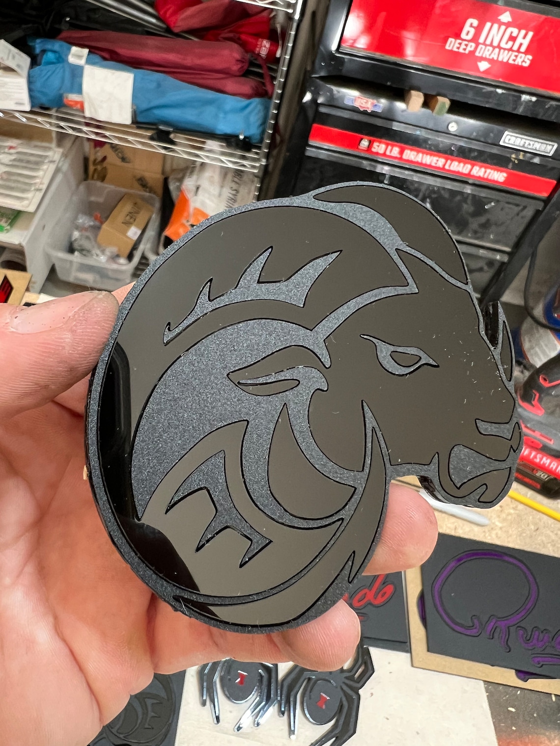 Set of 2 Laser Cut Hell Ram Emblems Matte Black and Gloss Black 3.75 X ...