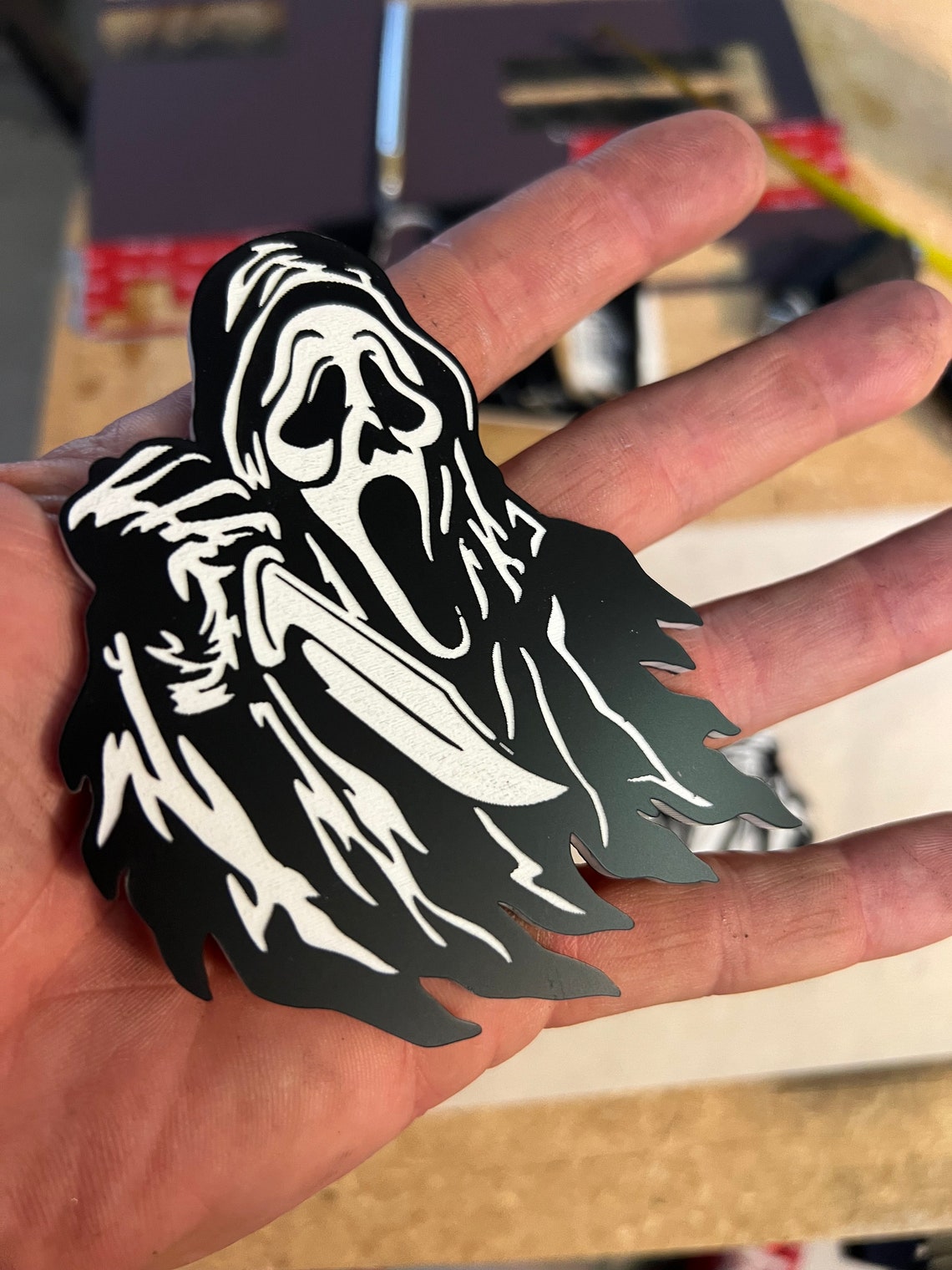 Set of 2 Ghostface Emblems Black and White 3.29 X 4 Laser Cut With 3M ...