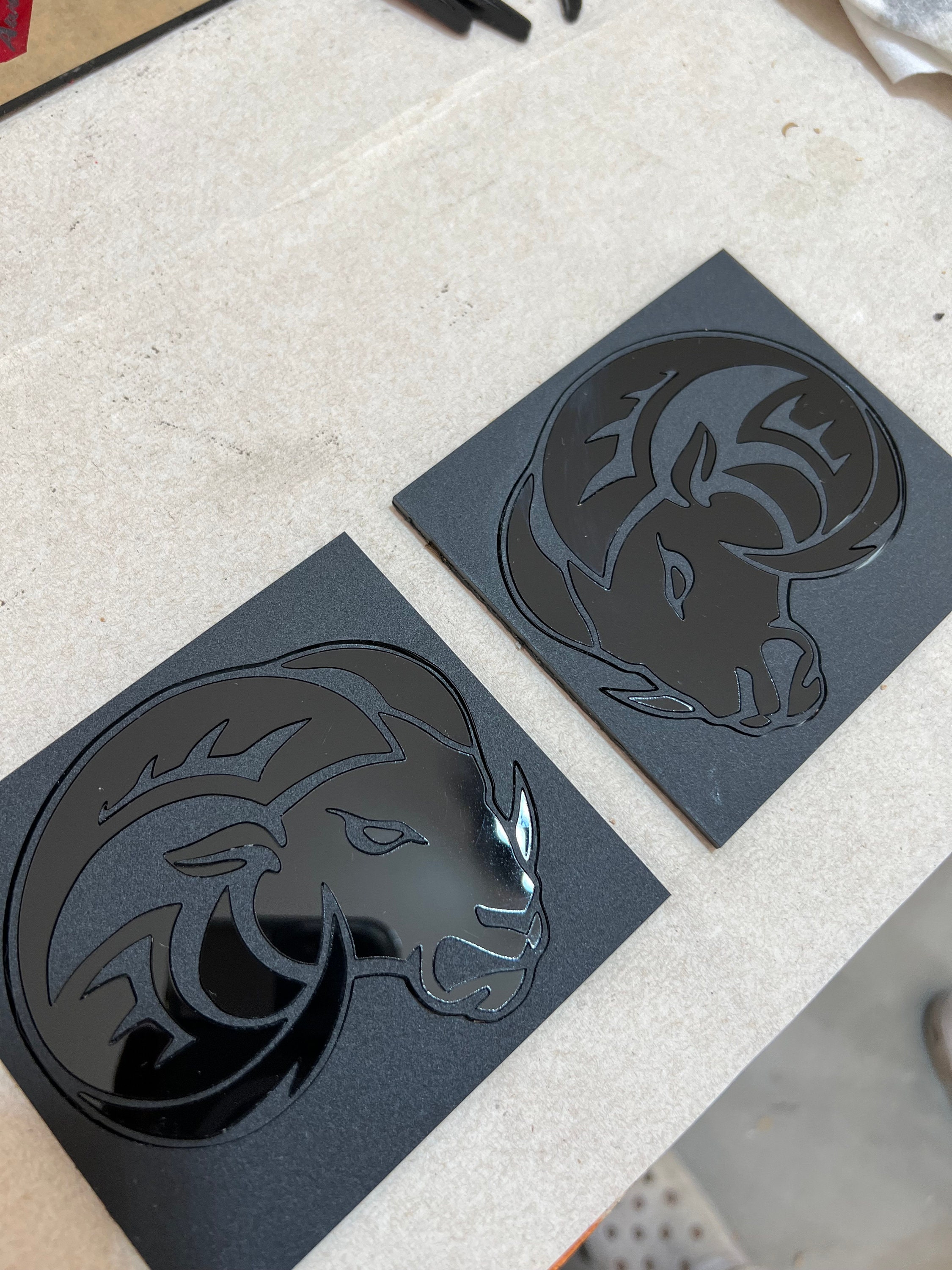 Set of 2 Laser Cut Hell Ram Emblems Matte Black and Gloss Black 3.75 X ...