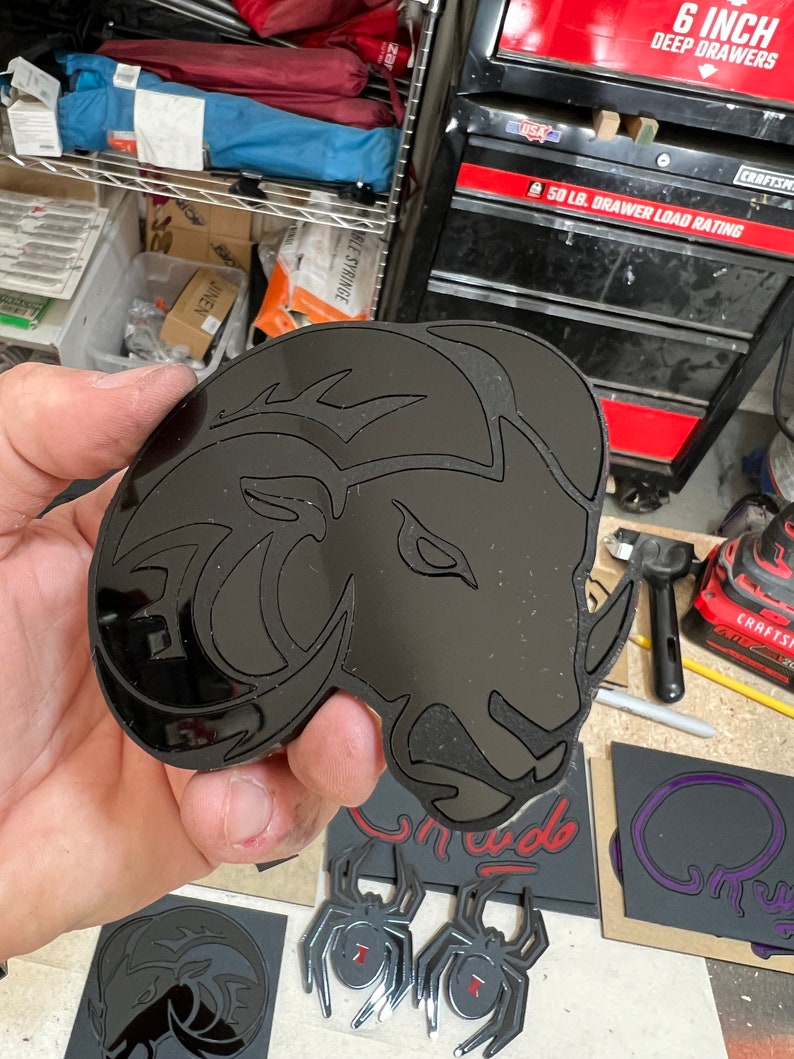 Set of 2 Laser Cut Hell Ram Emblems Matte Black and Gloss Black 3.75 X ...