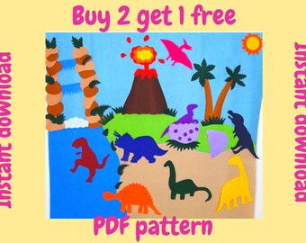 Seven Dinosaurs Felt Board Pattern With SVG File, Easy to Make Set for ...