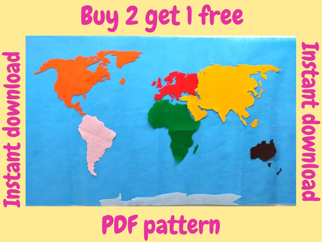 Felt World Map Pdf Pattern /pattern for Continents of the World / DIY ...