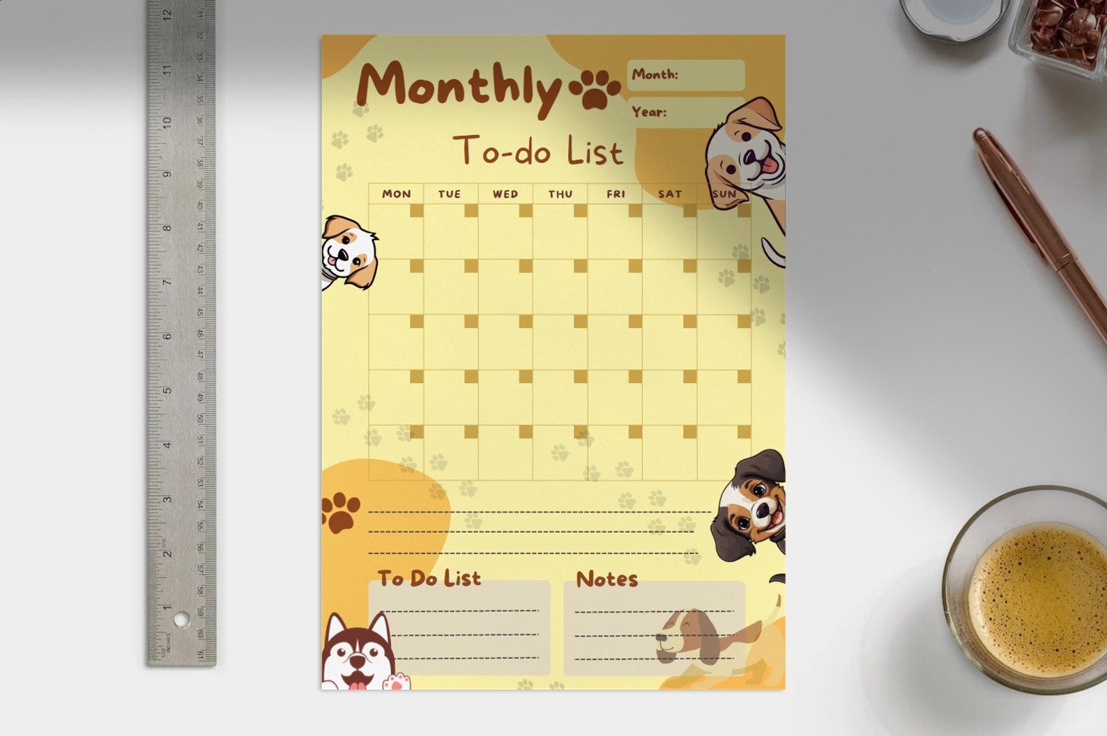 Dog Themed Printable to Do List / Daily Weekly Monthly Tasks Organizer ...