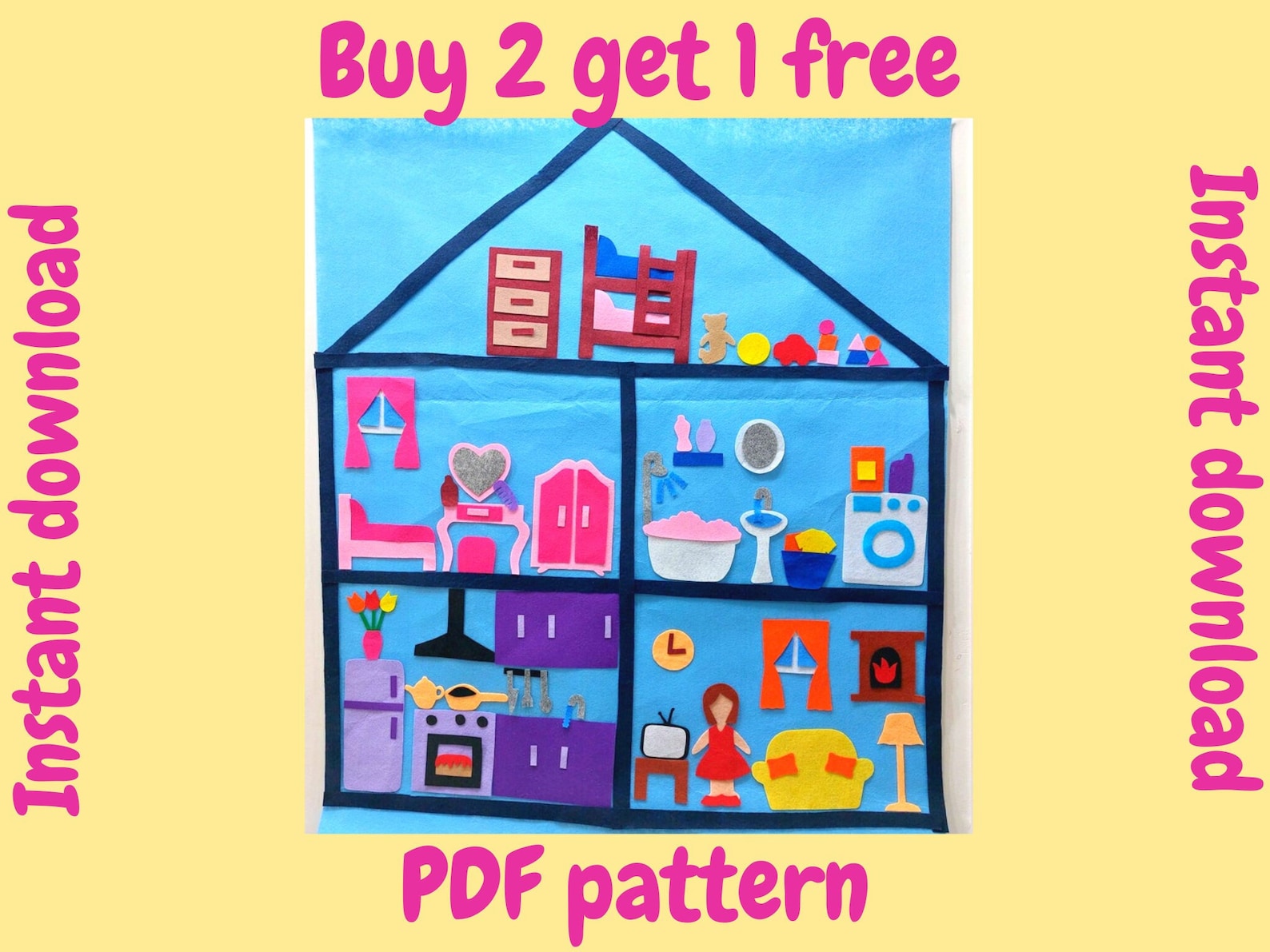 Dollhouse Felt Board Pdf Printable Pattern / Felt Doll Pattern / Large ...