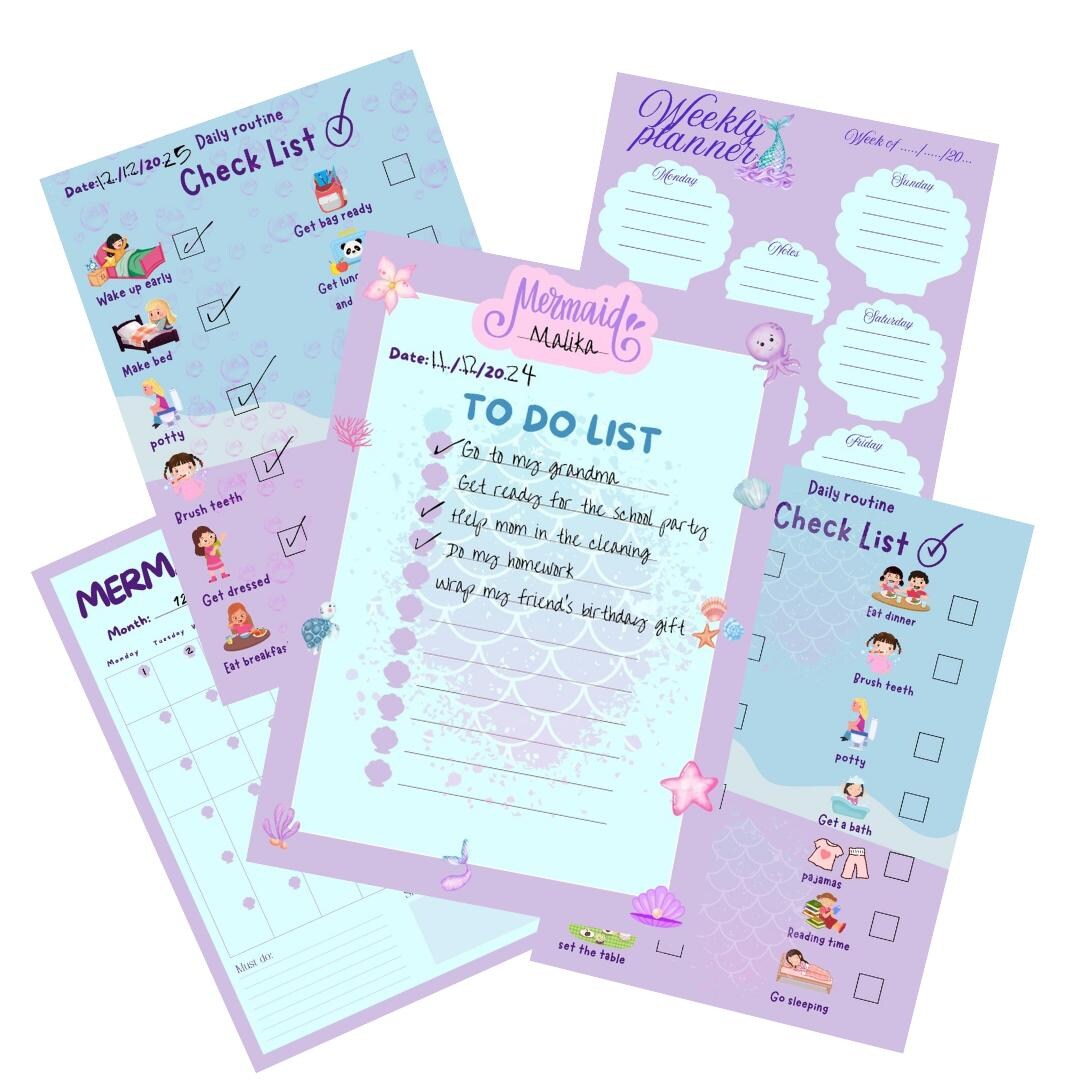 Mermaid Themed Printable to Do List for Girls Teens or Children / Daily ...