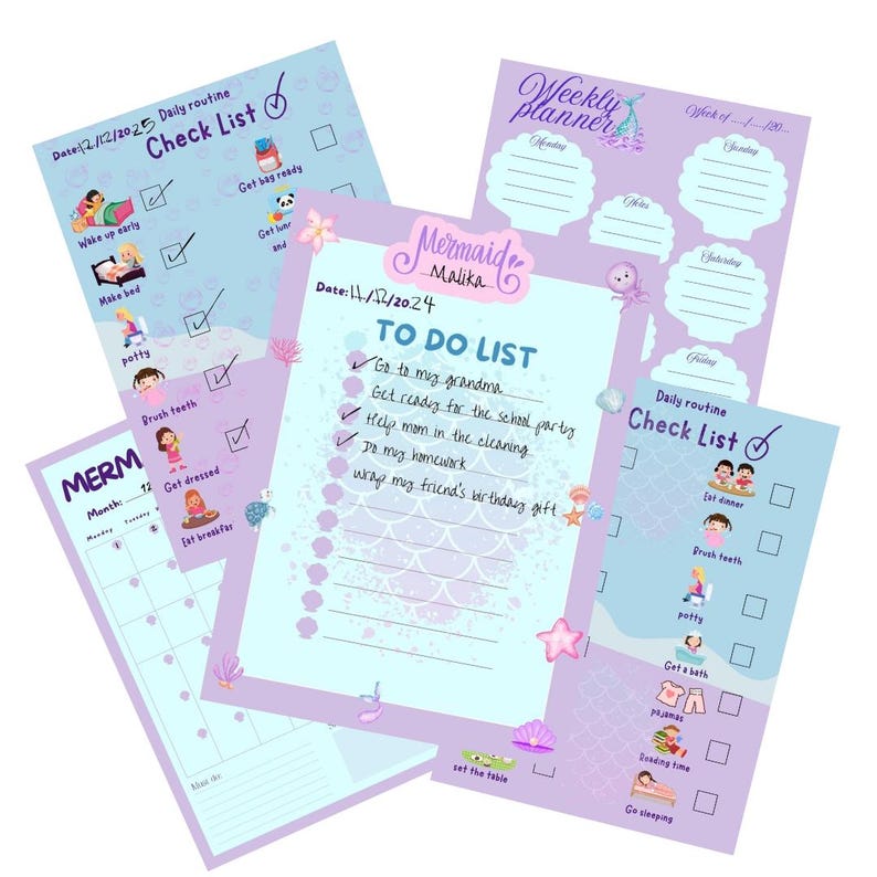 Mermaid Themed Printable to Do List for Girls Teens or Children / Daily ...