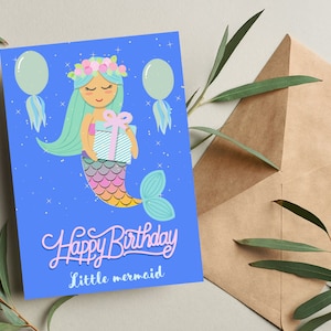 Mermaid Happy Birthday Printable Card // Gift for Kids // Instant ...