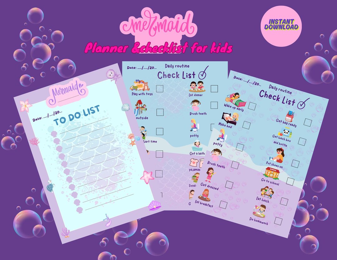 Mermaid Themed Printable to Do List & Checklist for Girls Children ...