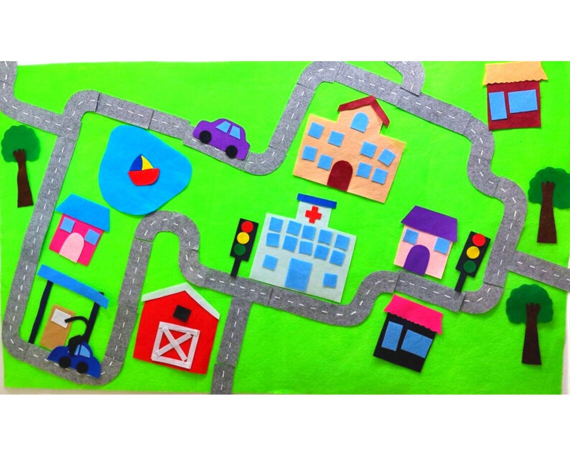 Car Track Kids Felt Activity Board Set for Kids // Build a City ...