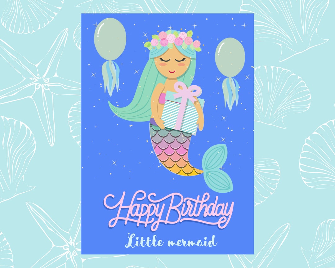 Mermaid Happy Birthday Printable Card // Gift for Kids // Instant ...