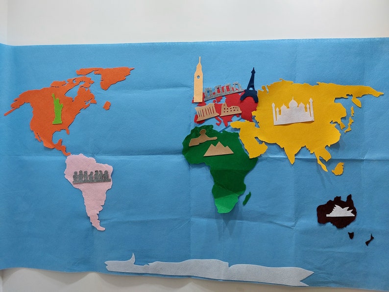 Montessori Felt World Map for Kids / Continents of the World / Felt ...