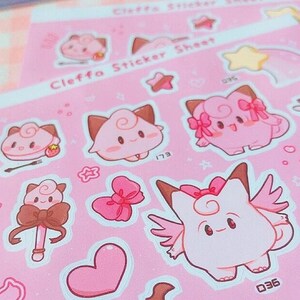 Cleffa Pink Friends Deco Sticker Sheet Cute Kawaii Aesthetic Nostalgia ...