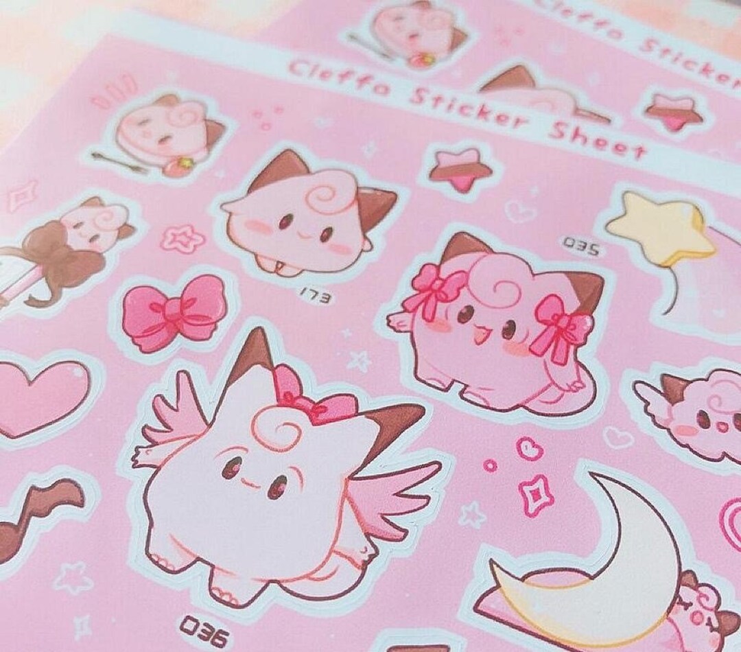 Cleffa Pink Friends Deco Sticker Sheet Cute Kawaii Aesthetic Nostalgia ...