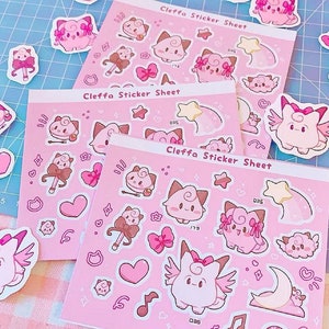 Cleffa Pink Friends Deco Sticker Sheet Cute Kawaii Aesthetic Nostalgia ...
