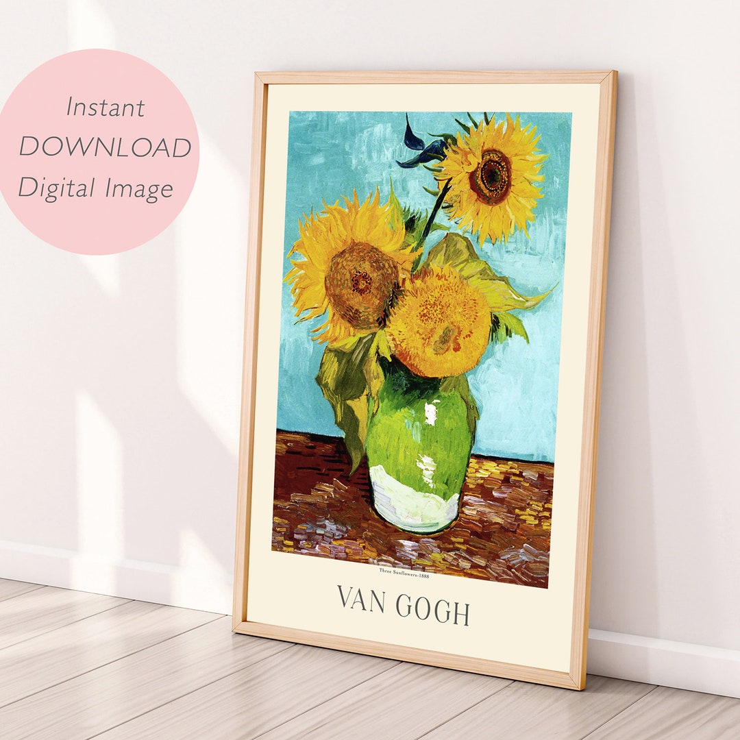 Digital Print, Van Gogh Art, Printable Wall Art, Three Sunflowers by ...