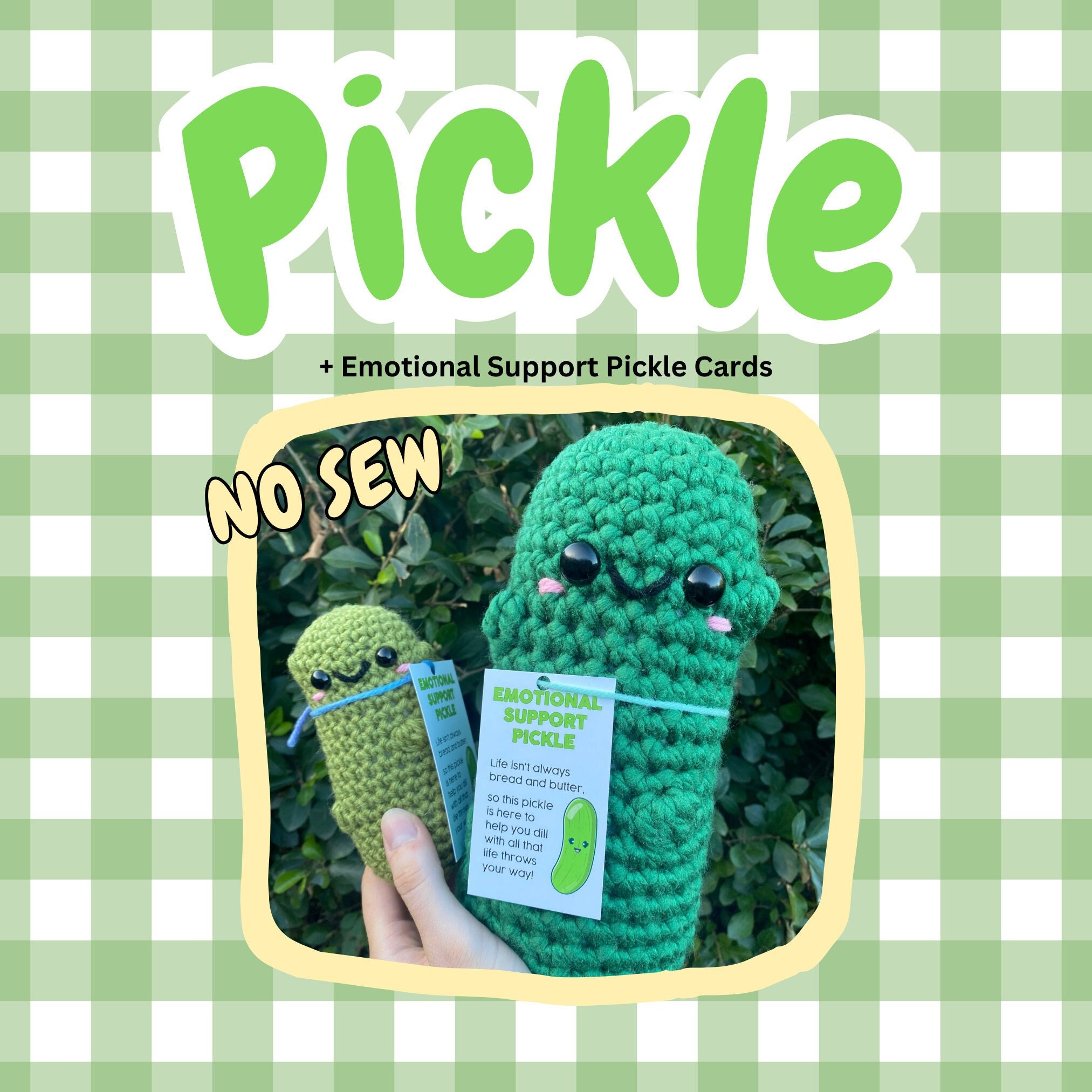 No Sew Crochet Emotional Support Pickle Pattern With Cards (PDF) - Etsy