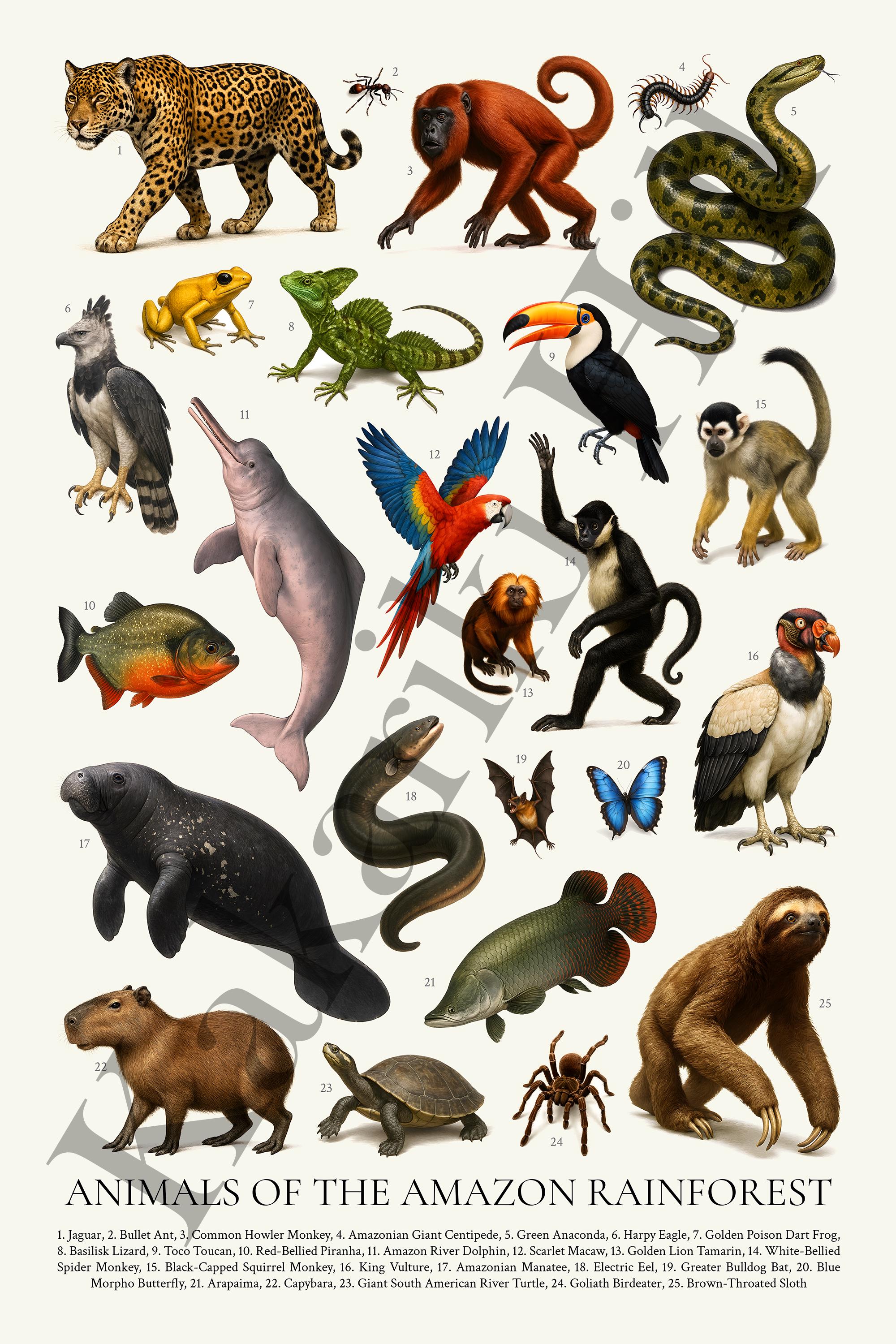 Amazon Rainforest Animals Poster: Retro Educational Print - Etsy