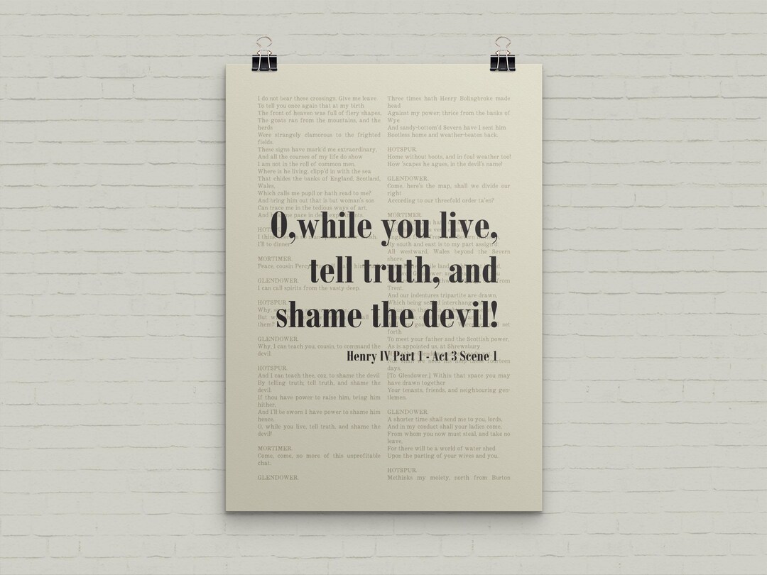 Shame the Devil Premium Henry IV Part 1 Shakespeare Poster / Canvas ...