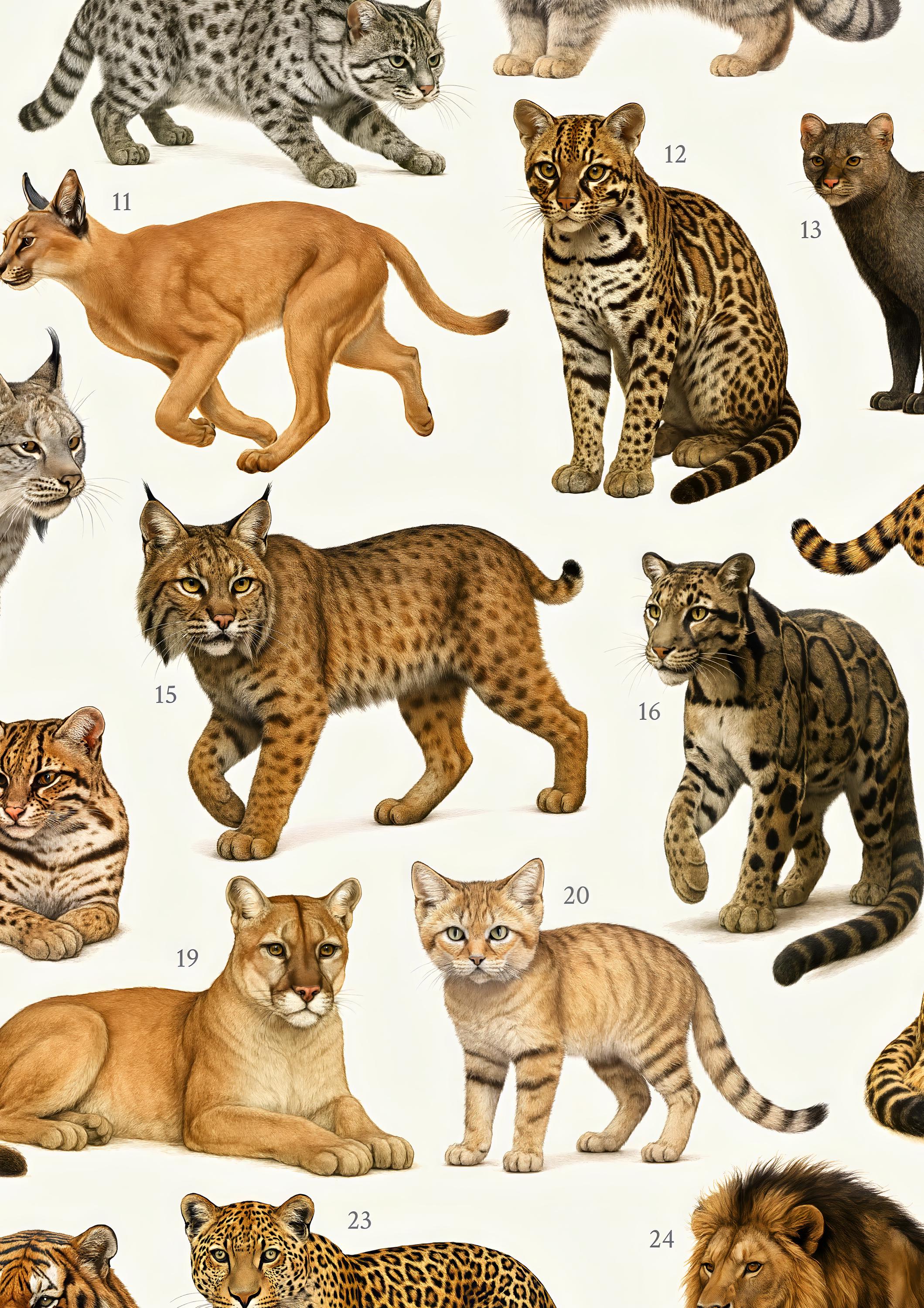 Wild Cats of the World Poster: Retro Animal Illustration Chart ...