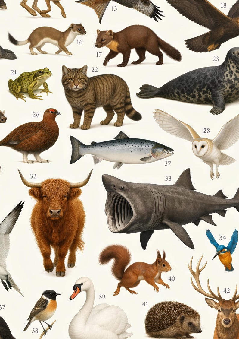Animals of the British Isles Poster: Retro Wildlife, Educational ...