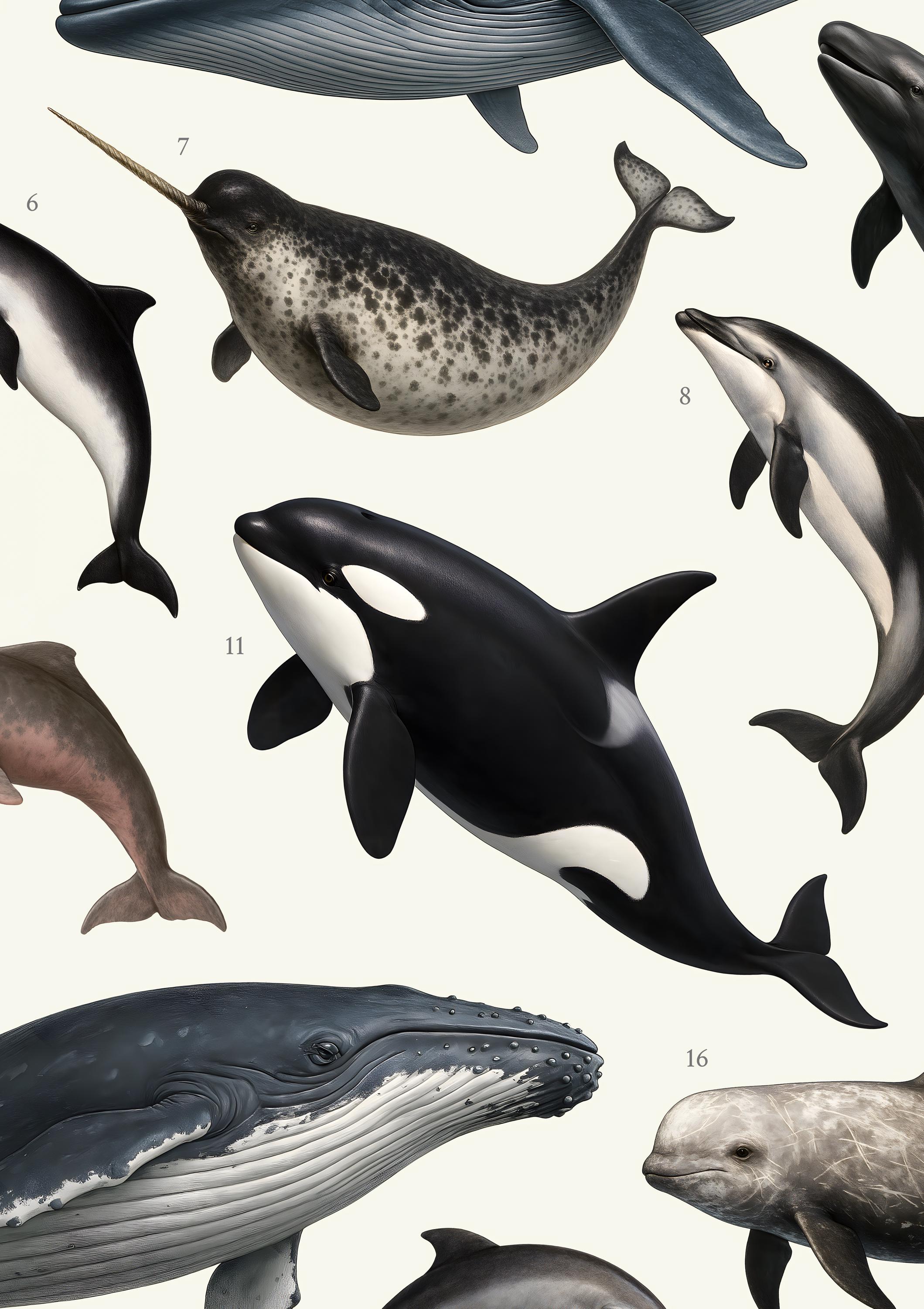 Cetaceans of the World Poster: Retro Native Animal Identification Chart ...
