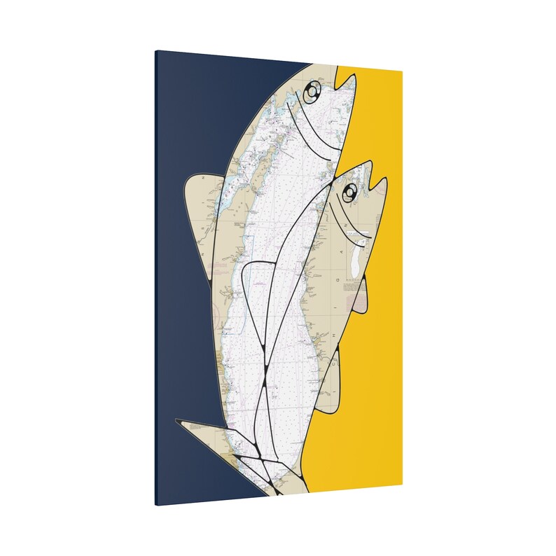Lake Michigan Canvas Fishing Art. Wall Art With Nautical Chart - Etsy