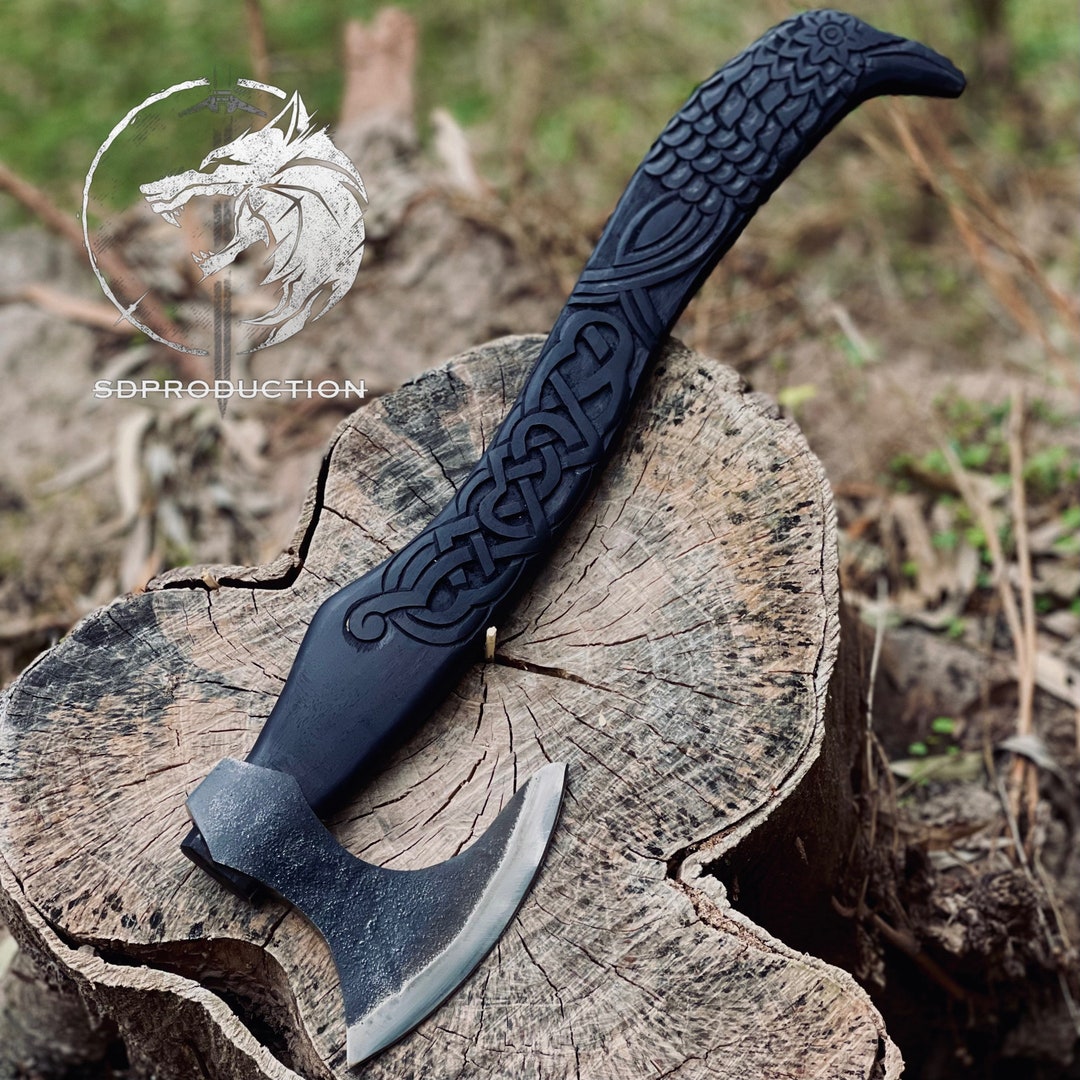 Exotic Raven Axe, Handmade Viking Axe, Raven Carved Axe, Raven Axe ...