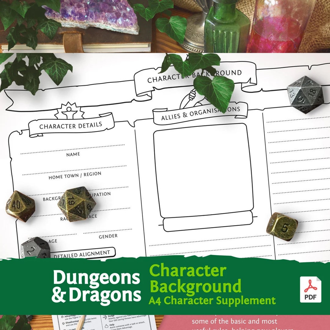 DnD 5e Character Background: A4 Character Sheet PDF for - Etsy France
