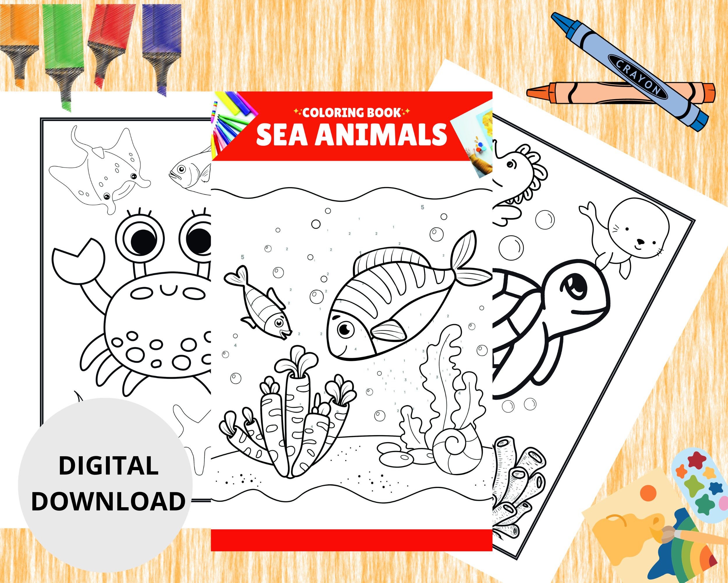 10 Cute Sea Animal Coloring Pages, Printable Coloring Book, 10 Pages of ...