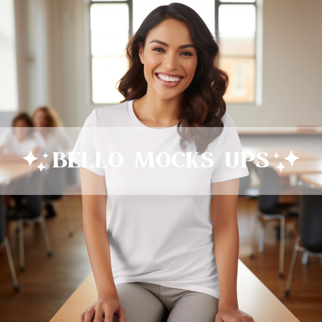 White Shirt Model Mockup, Bella Canvas 3001 White Tee Model Photo ...