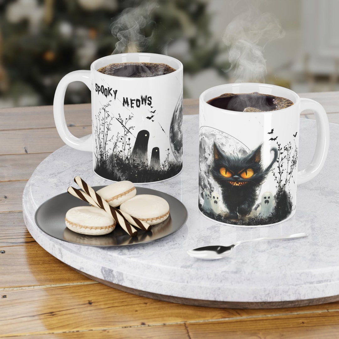 Spooky Meows,scary Halloween Mug,mischevious Cat Cup,maine Coon Mug ...