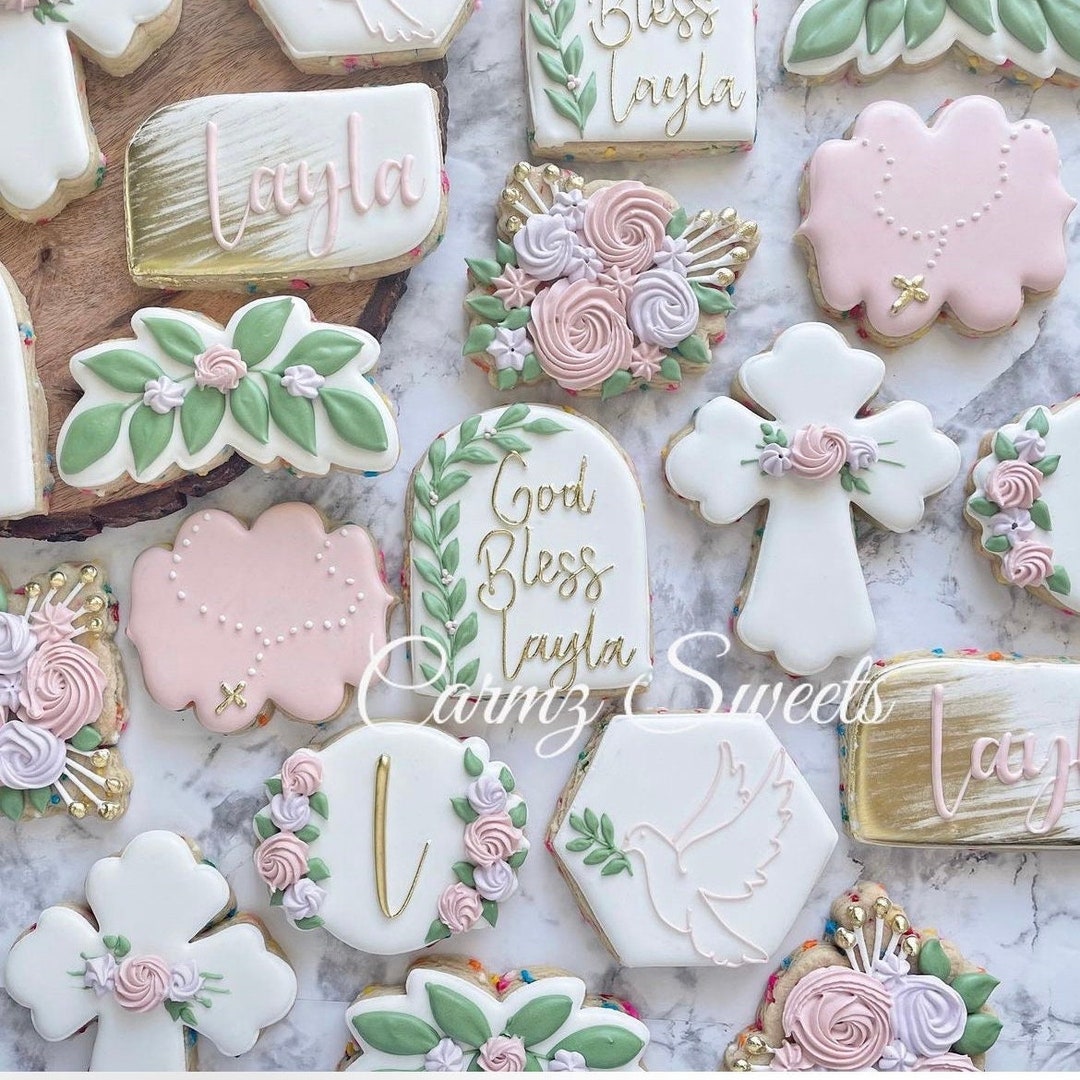 Baptism Floral Cookies - Etsy