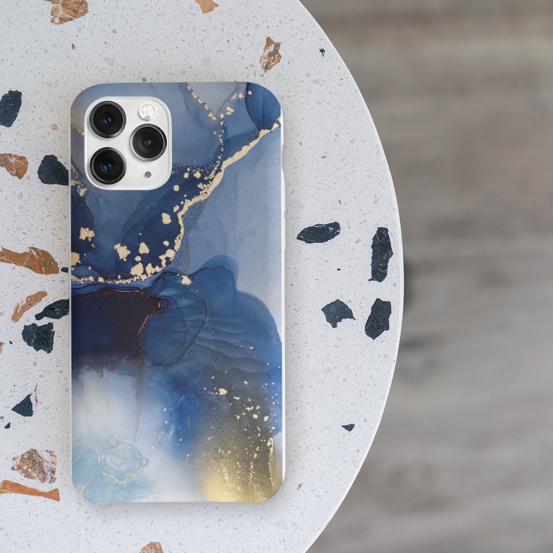 IPhone and Samsung Phone Case, Blue & Gold Alcohol Ink Phone Case ...