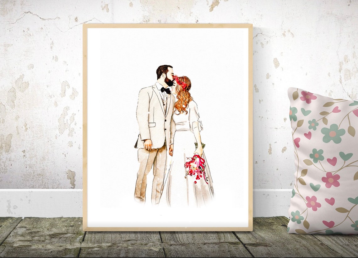 Custom Watercolor Couple/wedding Drawing, Loved One Portrait From Photo ...