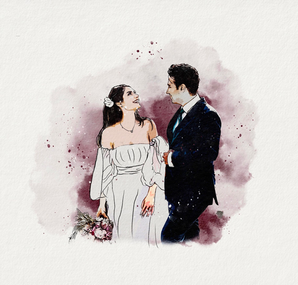 Custom Watercolor Couple/wedding Drawing, Loved One Portrait From Photo ...