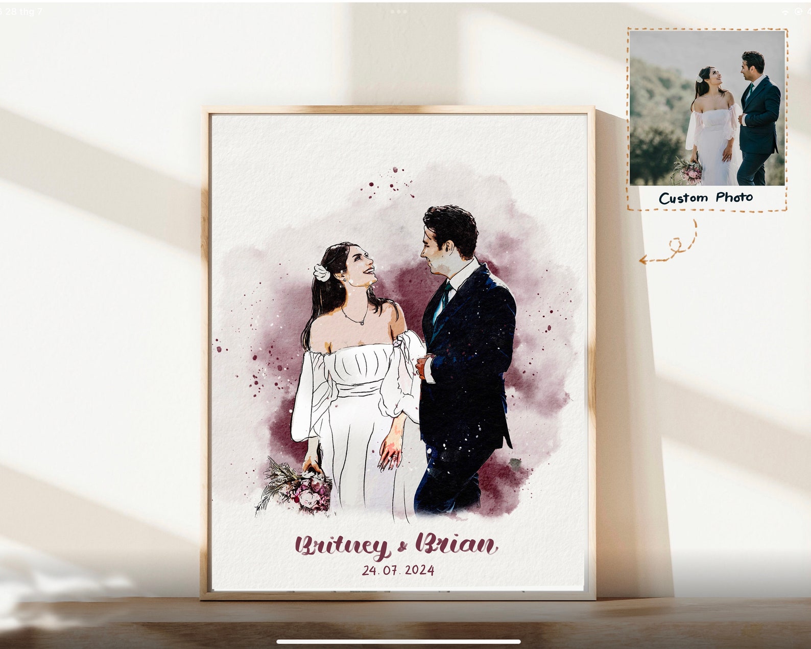 Custom Watercolor Couple/wedding Drawing, Loved One Portrait From Photo ...