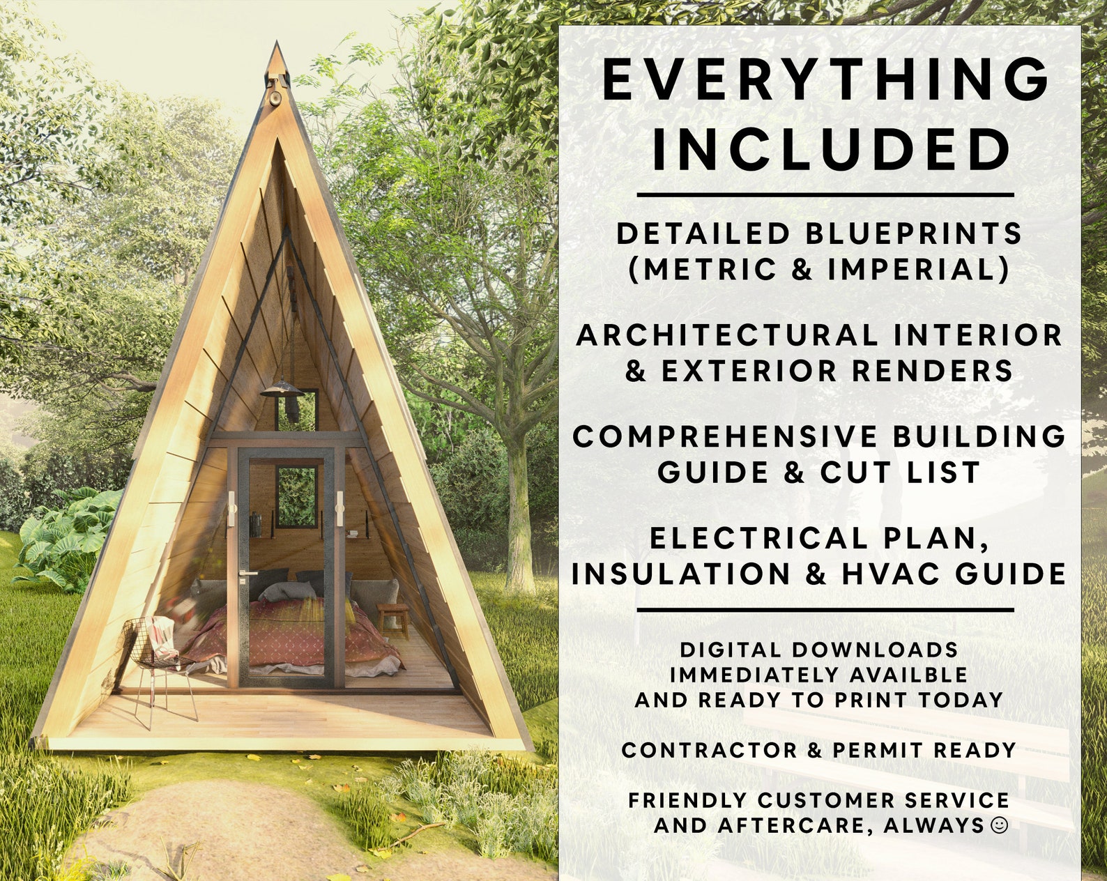 Modern A-frame Cabin Plans: 100 SF Tiny Home DIY Build (PDF Download ...