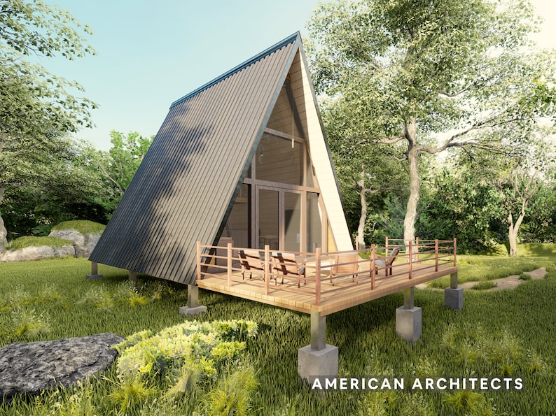 A-frame Cabin, Tiny Home Plans, 18x25 | 455 SF, Loft Bedroom ...