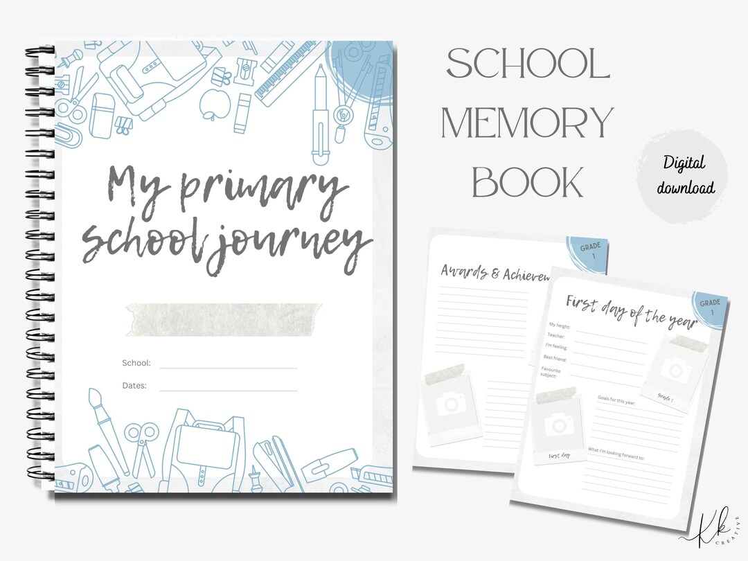 Blue Printable School Years Memory Book. Kids Journal Keepsake ...
