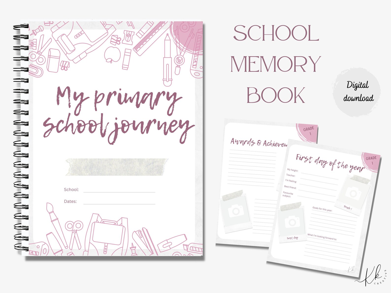 Pink Printable School Years Memory Book. Kids Journal Keepsake ...