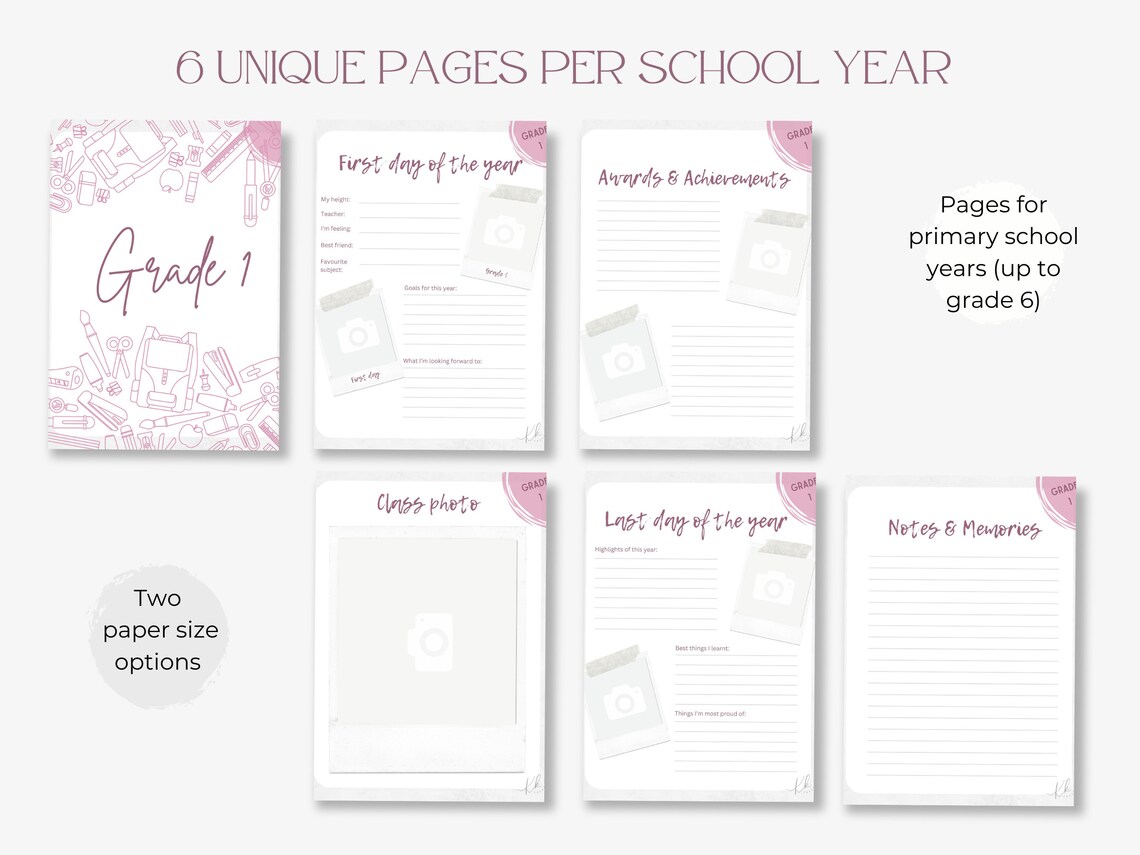 Pink Printable School Years Memory Book. Kids Journal Keepsake ...
