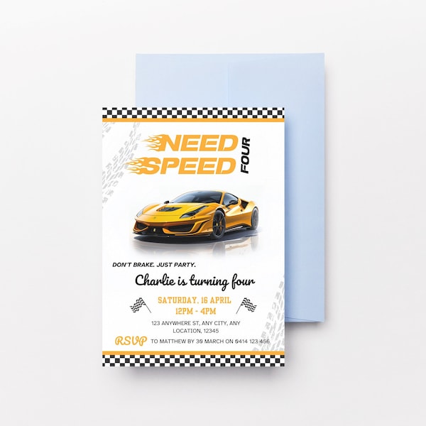Hot Wheels Need 4 Speed Invite - Etsy