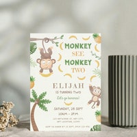 Cheeky Monkey Birthday Invitation Template, Editable First Birthday ...
