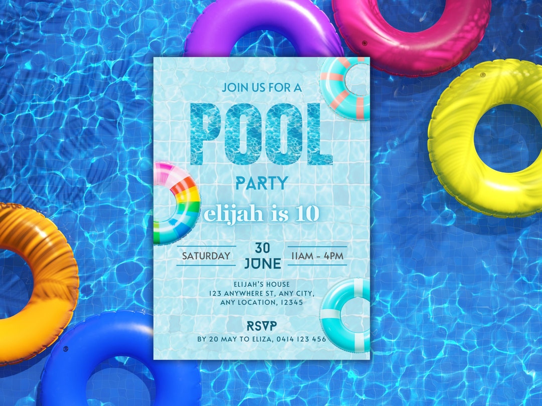 Pool Party Invitation, Birthday Invite Pool, Editable Invitation ...