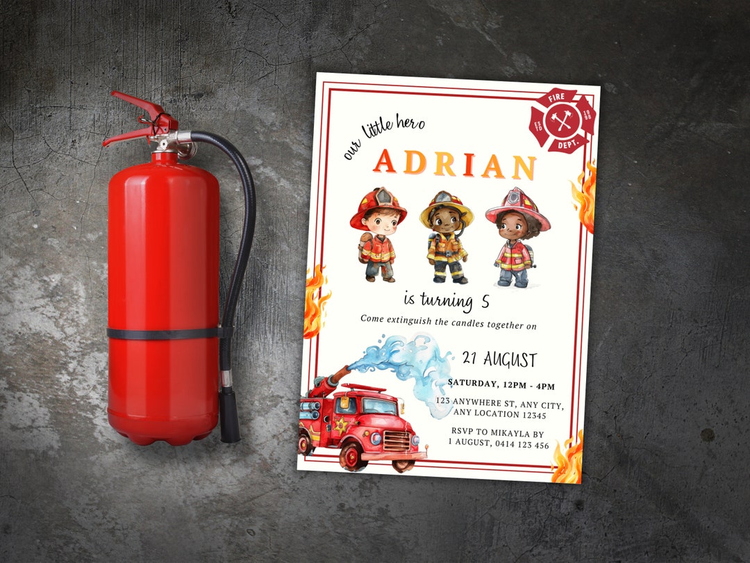 Fire Truck Invitation, Emergency Vehicles Birthday Invitation, Fire ...