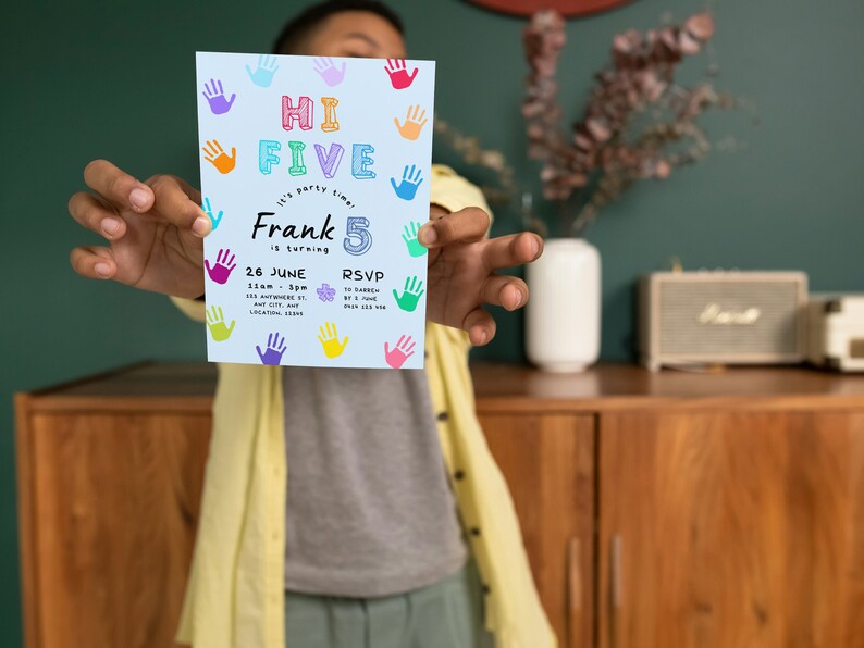 Hi Five Birthday Invite, Printable Hi 5 Invite, High Five Birthday ...